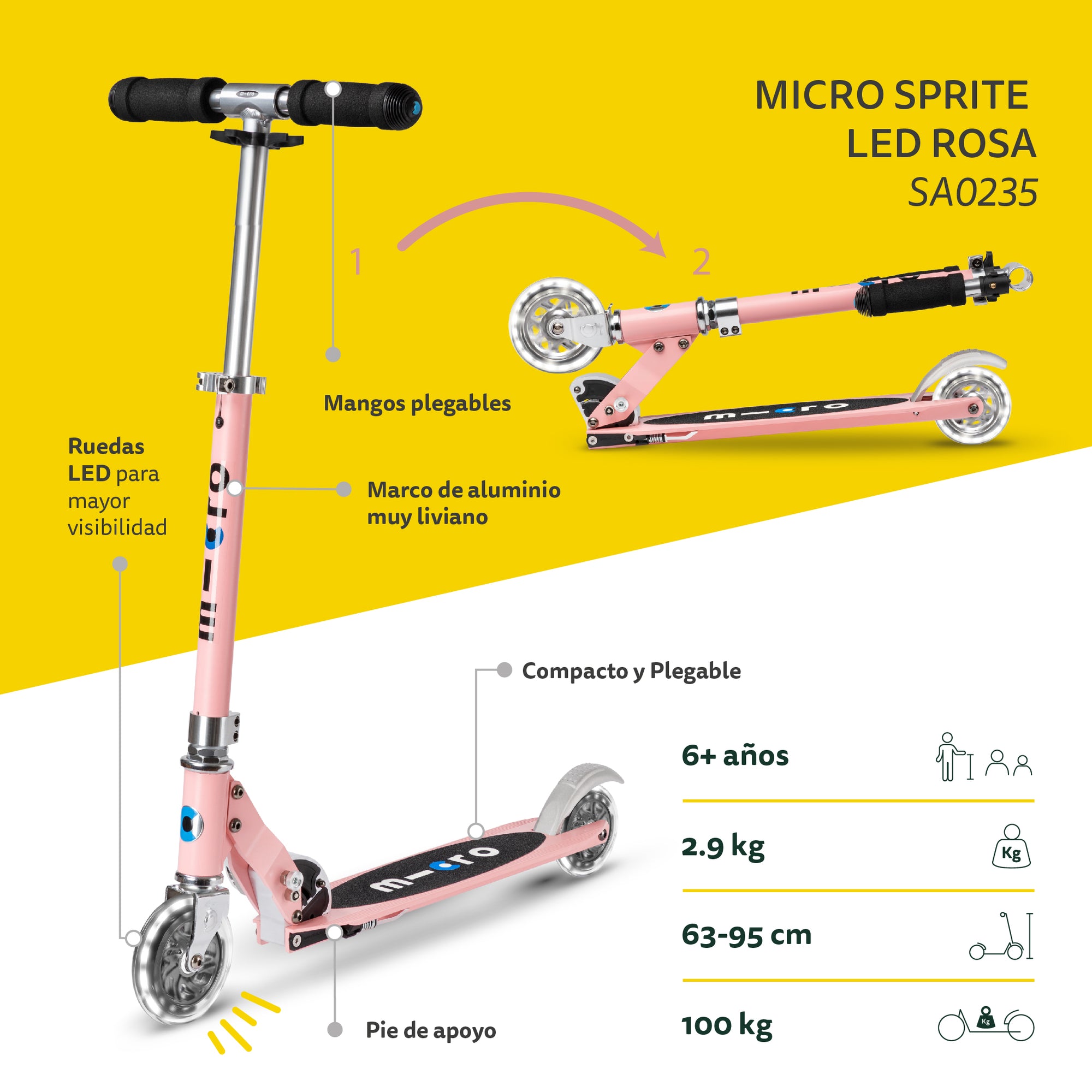 Micro Scooter Sprite LED Rosa
