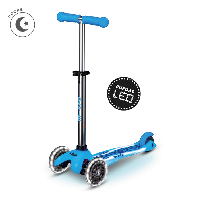 Micro Scooter niños Mini Led Brilla de Noche 3 ruedas Celeste